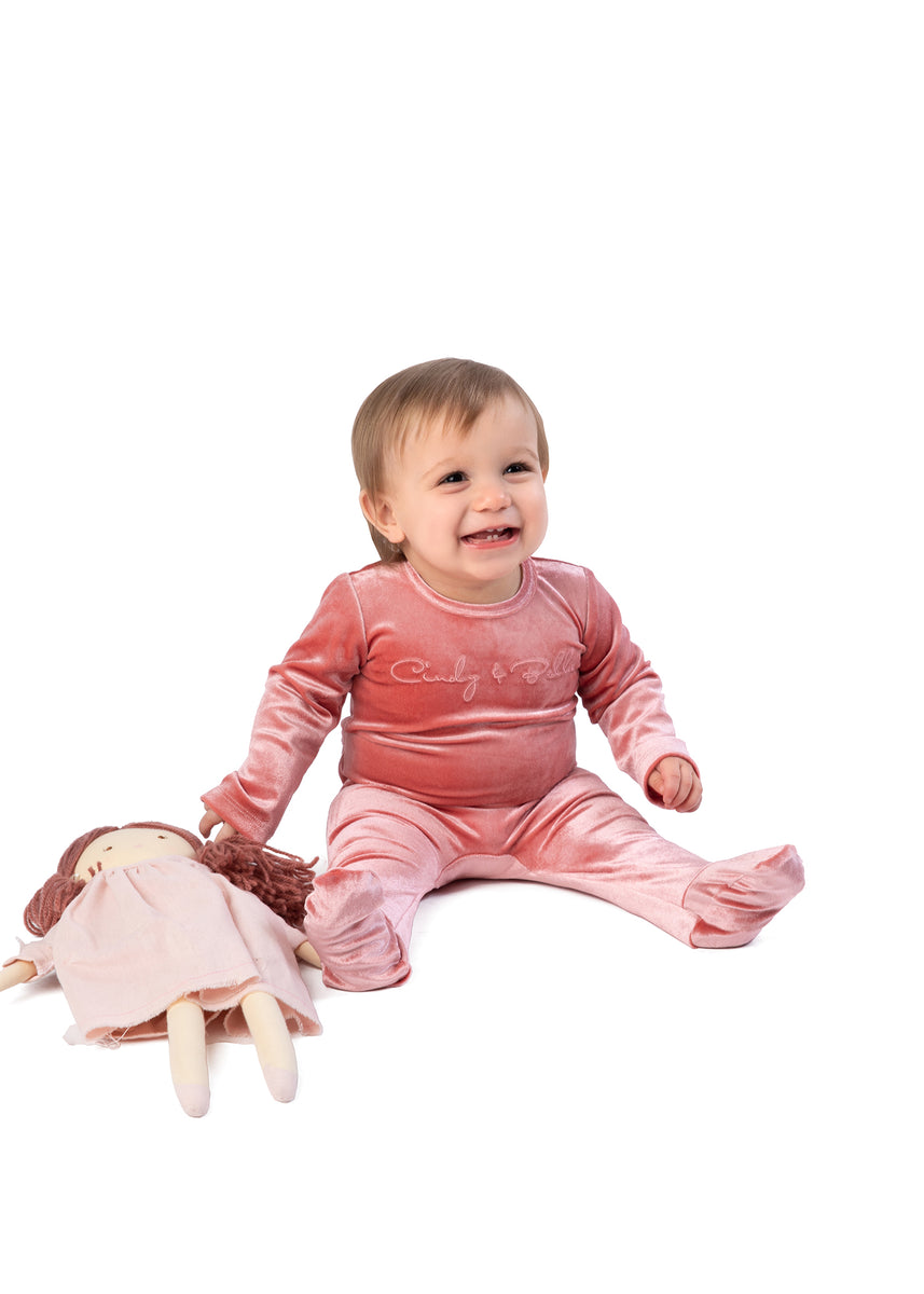 Stretchie For Baby | Pink Classy Velour With Embroidery – Cindy & Bella
